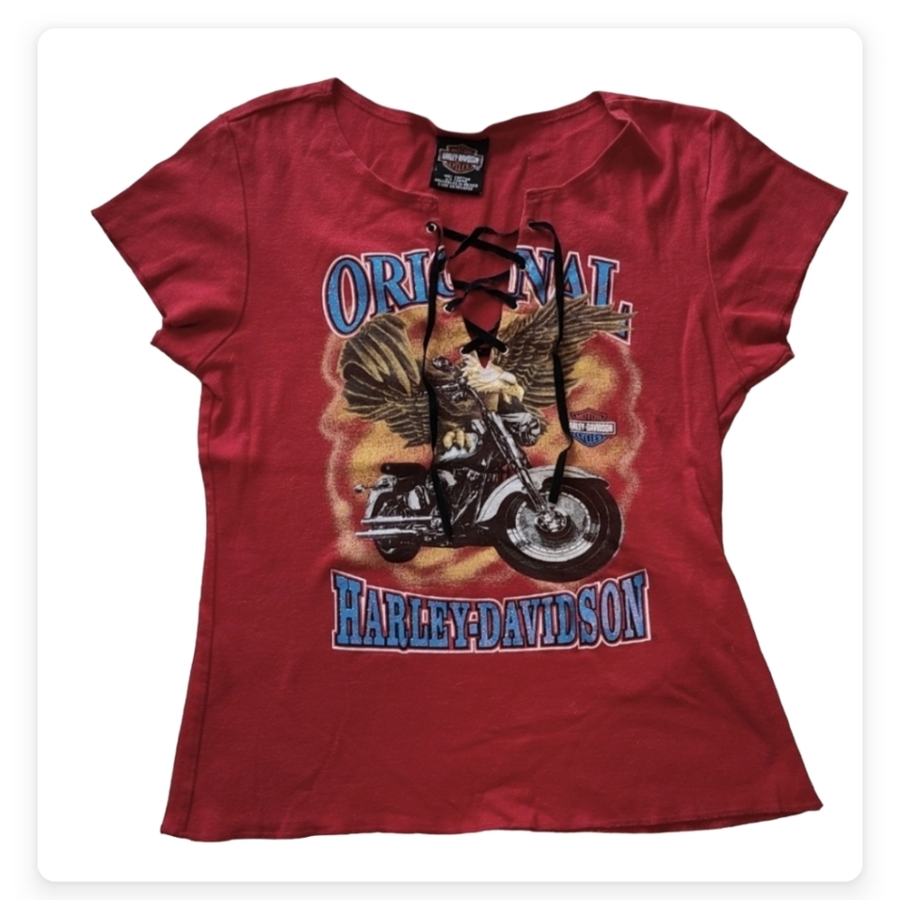 Harley Davidson Vintage Velvet String Top Large - Gem